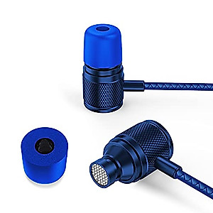 LUDOS Ultra Wired Earbuds in-Ear Headphones, 5 Years Warranty, Earphones with Microphone, Noise Isolating Ear Buds, Memory Foam for iPhone, Samsung, School Students, Kids, Women, Small Ears - Blue