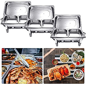 3 Packs Chafing Dishes Buffet Set, 8 Quart Buffet Servers and Warmers, Chaffing Servers Stainless Steel with 2 Half Size Food Pans, Rectangular Food Warmers for Parties Buffets