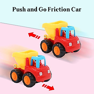 Baby Toy Car Toddler Early Education Construction Vehicles Toys Push and Go Friction Powered Cars Set Tractor Bulldozer Dumper Cement Mixer Engineering Vehicles for 18 Months and Above Boys Girls