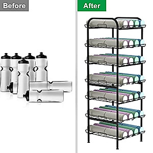 Water Bottle Organizer 7 Tier Free Standing Water Bottle Storage Organizer Metal Bottle Rack Holder Stand Shelf for Kitchen Pantry Food Storage (Black)