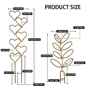2Pcs Indoor Pot Plant Climbing Garden Trellis Gold Anti-Rust Metal Love Heart and Leaf Shaped Vines Climbing Support Bracket is a Creative Tool Gift for Gardening Lovers