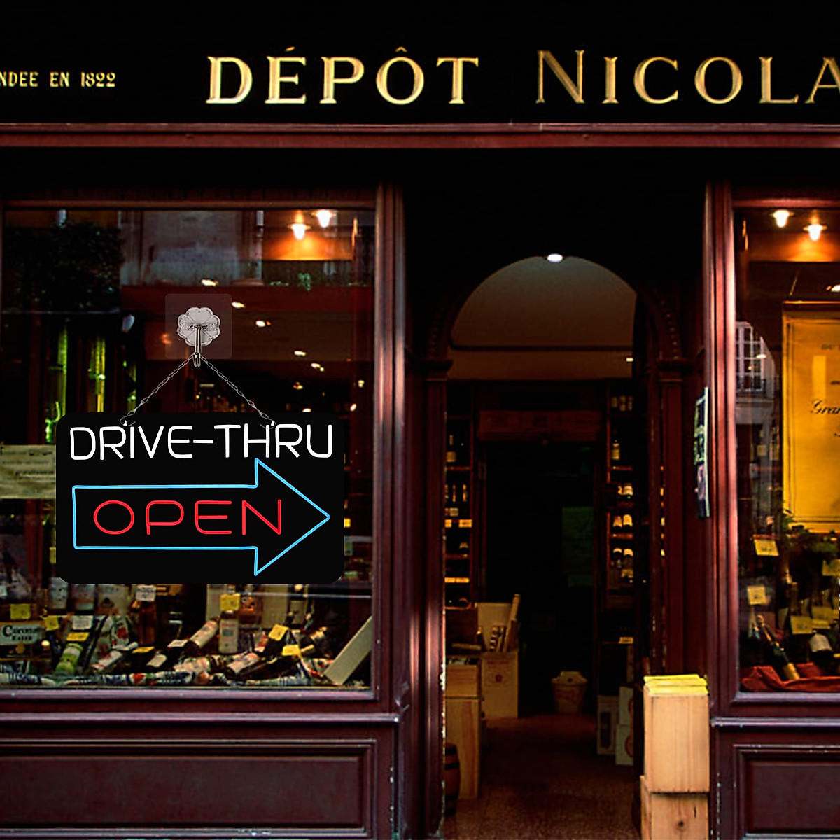 Large Drive Thru Open Neon Signs 23.2 * 15 Inch(Red+Blue+White) + Large Flower Shop Neon Signs 22.4 * 7.9 Inch(Red + Green + White)