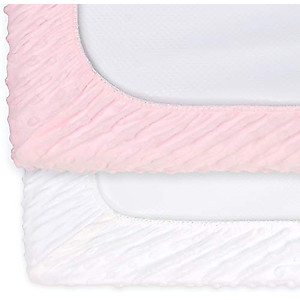 The Peanutshell Plush Minky Changing Pad Covers for Baby Girls | 2 Pack Set | Pink and White