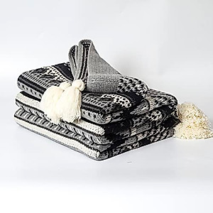 BlossoME Knit Blanket Throws 50”*66” Black/All Season Boho Throws/Decorative Blanket Throws for Chairs, Couch, Sofas, Beds/Black & Grey Thermal Throw Blankets for Gifts