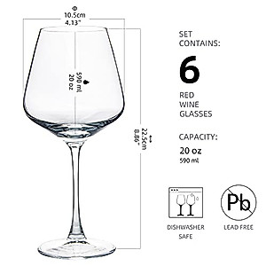 YANGNAY Wine Glasses (Set of 6, 20 Oz), Large Clear Burgundy Wine Glasses for Red Wine, Smooth Rim, Dishwasher Safe