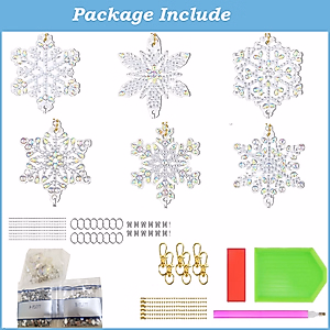 MJFUNTXY 6 Sets Christmas Snowflakes Diamond and Painting Ornaments 5D Winter Christmas Snowflakes Painting Kits Diamond Art Christmas Ornaments Winter Hanging Christmas Pendant DIY Wind Chime Decora
