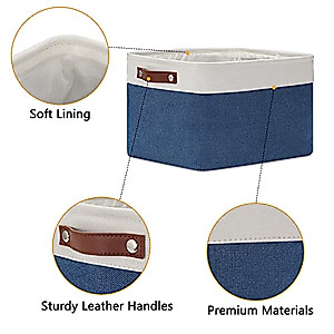 DULLEMELO Collapsible Bundle Baskets 3 Medium Baskets 15"x11"x9.5" + 2 Narrow Baskets 15"x6"x5.5"（White&Blue)