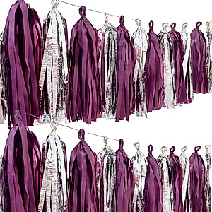 Daihellenstone 20 PCS DIY Tissue Tassel Garland Kit Kraft Burgundy Silver Party Streamers Bunting Banner Backdrop for Wedding Party Bridal Shower Centerpieces Table Decorations