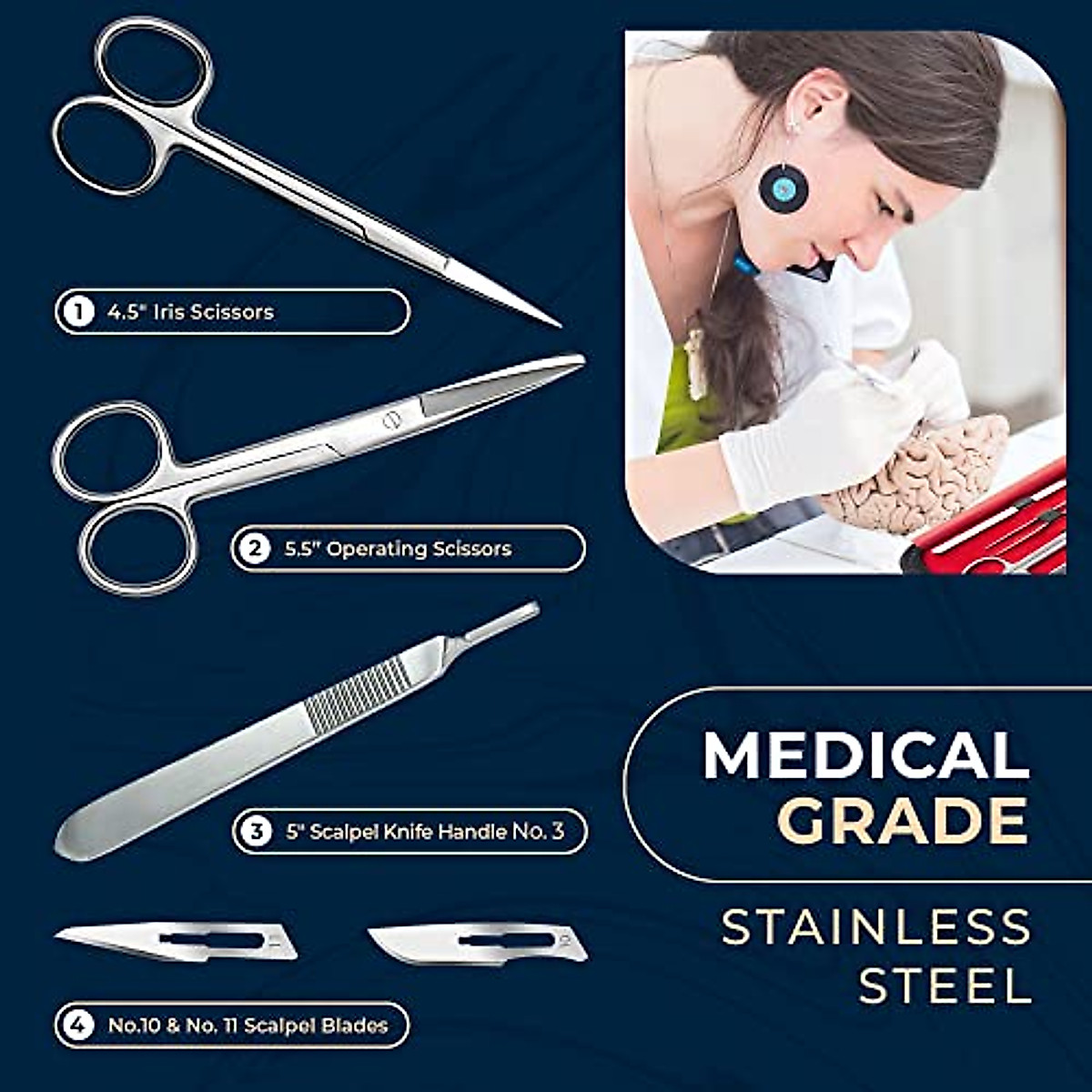 Advanced Dissection Kit Biology Lab Anatomy Dissecting Set with Stainless Steel Scalpel Knife Handle Blades for Medical Students and Veterinary by InstaSkincare (20 Pcs)