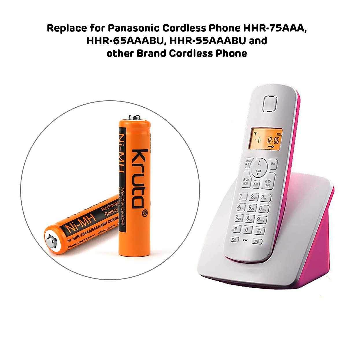 Kruta NI-MH AAA Rechargeable Battery 1.2V 700mah hhr-55aaabu AAA Batteries for Panasonic Cordless Phones, Remote Controls, Electronics, Solar Lights (Pack 8)