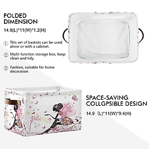 ALAZA Decorative Basket Rectangular Storage Bin, Flower Fairy in The Environment of Butterflies Organizer Basket with Leather Handles for Home Office