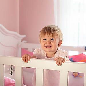 Silver Tone Bless This Child Guardian Angel Hanging Crib Medal, Cross with Pink Ribbon and Girl Kneeling to Pray, Mini Catholic Medals Baptism Gifts for Girls, 3.5 Inches