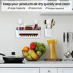 2 Sets Shower Caddy Suction Cup with Soap Dish and Toothbrush Holder One Second Installation No Drilling Suction Shower Shelf Removable Suction Shower Organizer for Bathroom Kitchen