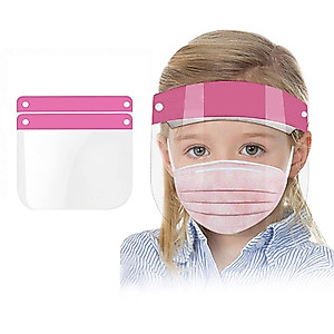 HUHETA Kids Face Shield 2 Pack, Protective Safety Mask for Children, Transparent Anti-Fog Full Face Shield, Face and Eye Protection, Vacuum Packaged (Pink)