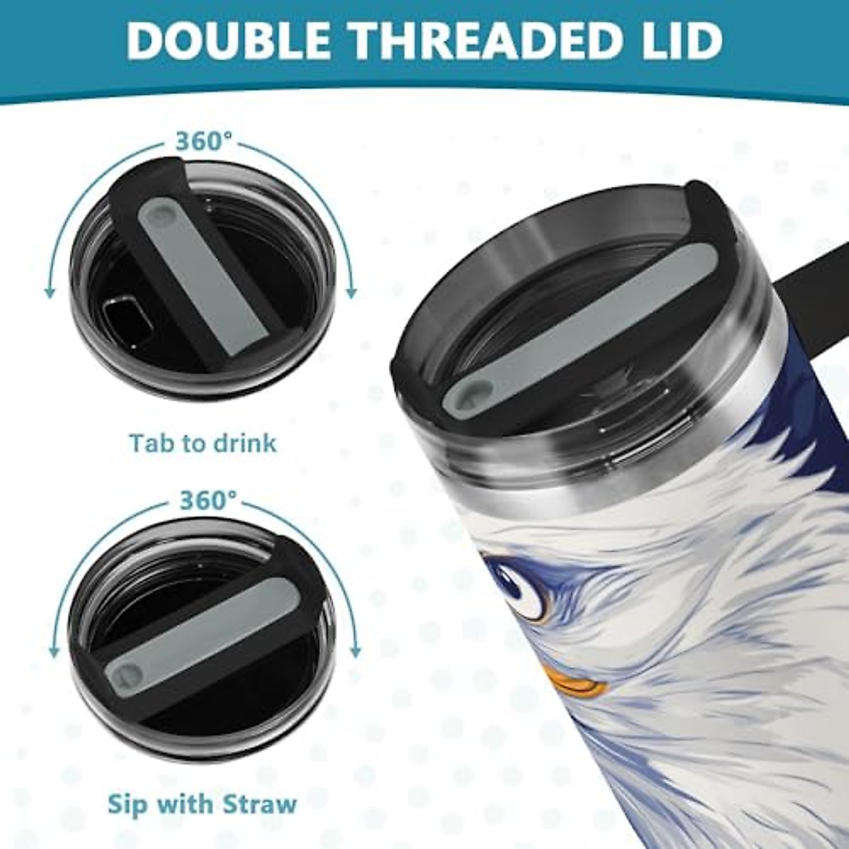 Selerdon 40 oz Tumbler Eagles Blue with Handle and Straw Lid Vacuum Stainless Steel Insulated Water Bottle Travel Mug Car Cup Holder Friendly BPA Free for Gym Travel Office