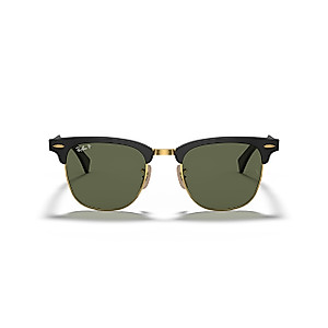 Ray-Ban RB3507 Clubmaster Aluminum Square Sunglasses, Black On Gold/Polarized G-15 Green, 51 mm