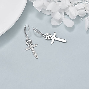 YFN Ankh Cross Earrings Sterling Silver Eye of Horus Earrings Egypt Dangle Drop Earrings Egyptian Protection Jewelry Gifts for Women