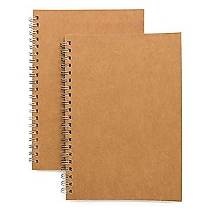 Soft Cover Spiral Notebook Journal 2-Pack, Blank Sketch Book Pad, Wirebound Memo Notepads Diary Notebook Planner with Unlined Paper, 100 Pages/ 50 Sheets, 7.5 inch x 5.1 inch (Brown)