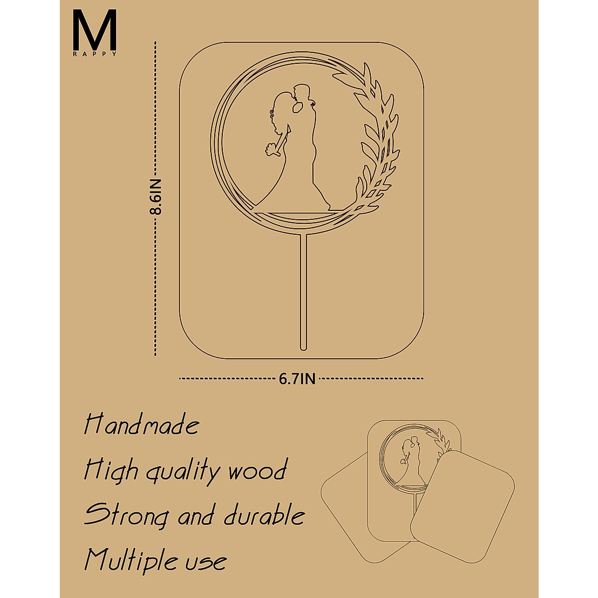 MRAPPY Wedding Cake Topper - Wooden Bride& Groom Embrace And Kiss Cake Decoration, Engagement Cake Smash Decor