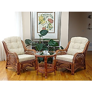 Malibu Lounge Living Accent Armchair Natural Rattan Wicker Handmade Design with Cream Cushion, Colonial