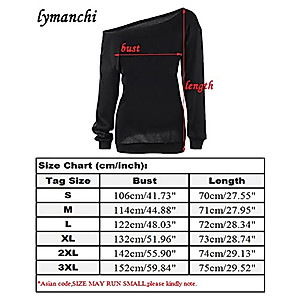lymanchi Women Wide Neck Sweatshirt Off Shoulder Long Sleeve Casual Loose Shirts 107 Black XL