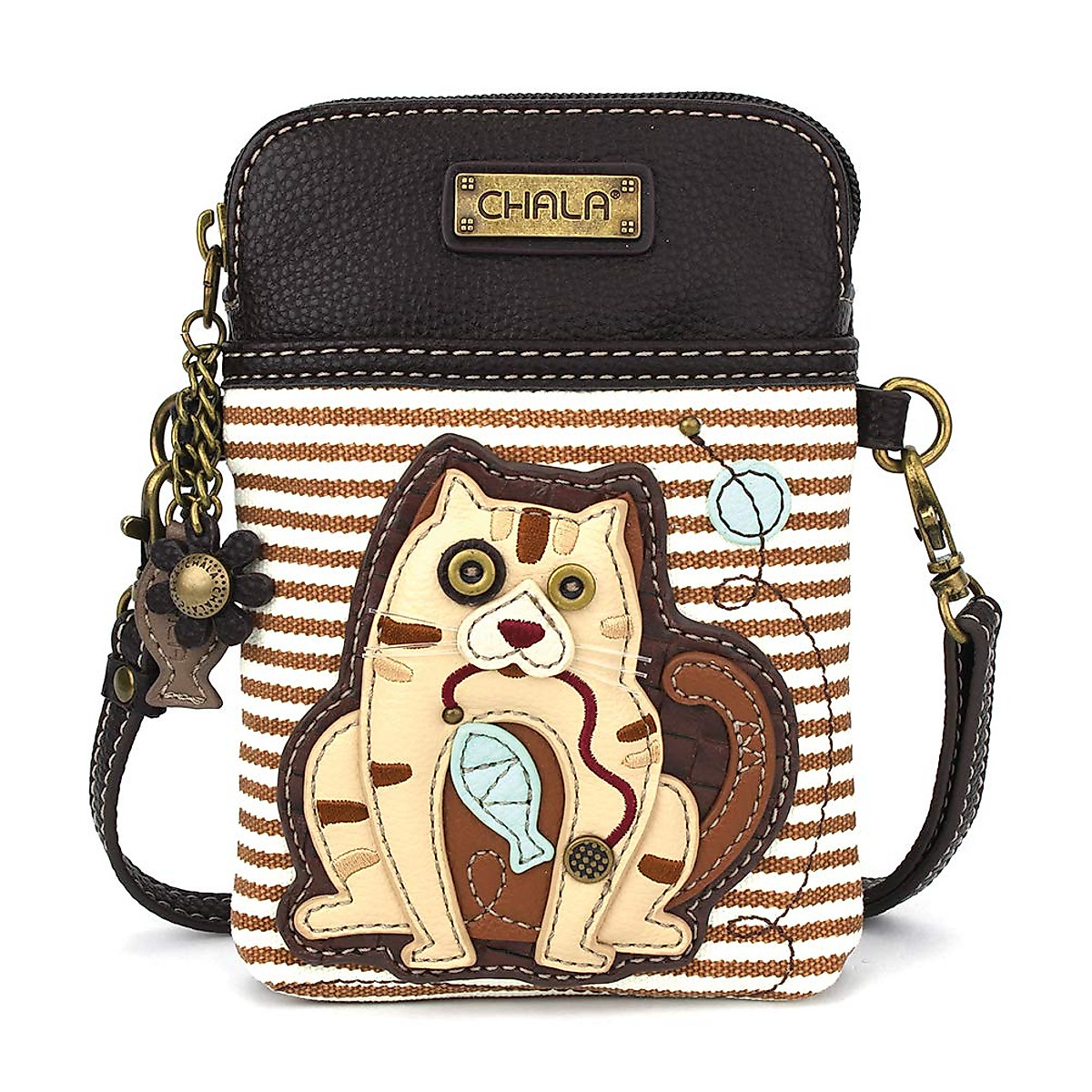 CHALA Crossbody Cell Phone Purse | Women's Wristlet Handbags with Adjustable Strap (Starburst- Brown)