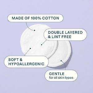 Cliganic Premium Cotton Rounds | Makeup Remover Pads, Hypoallergenic, Lint-Free | 100% Pure Cotton (6 Pack)