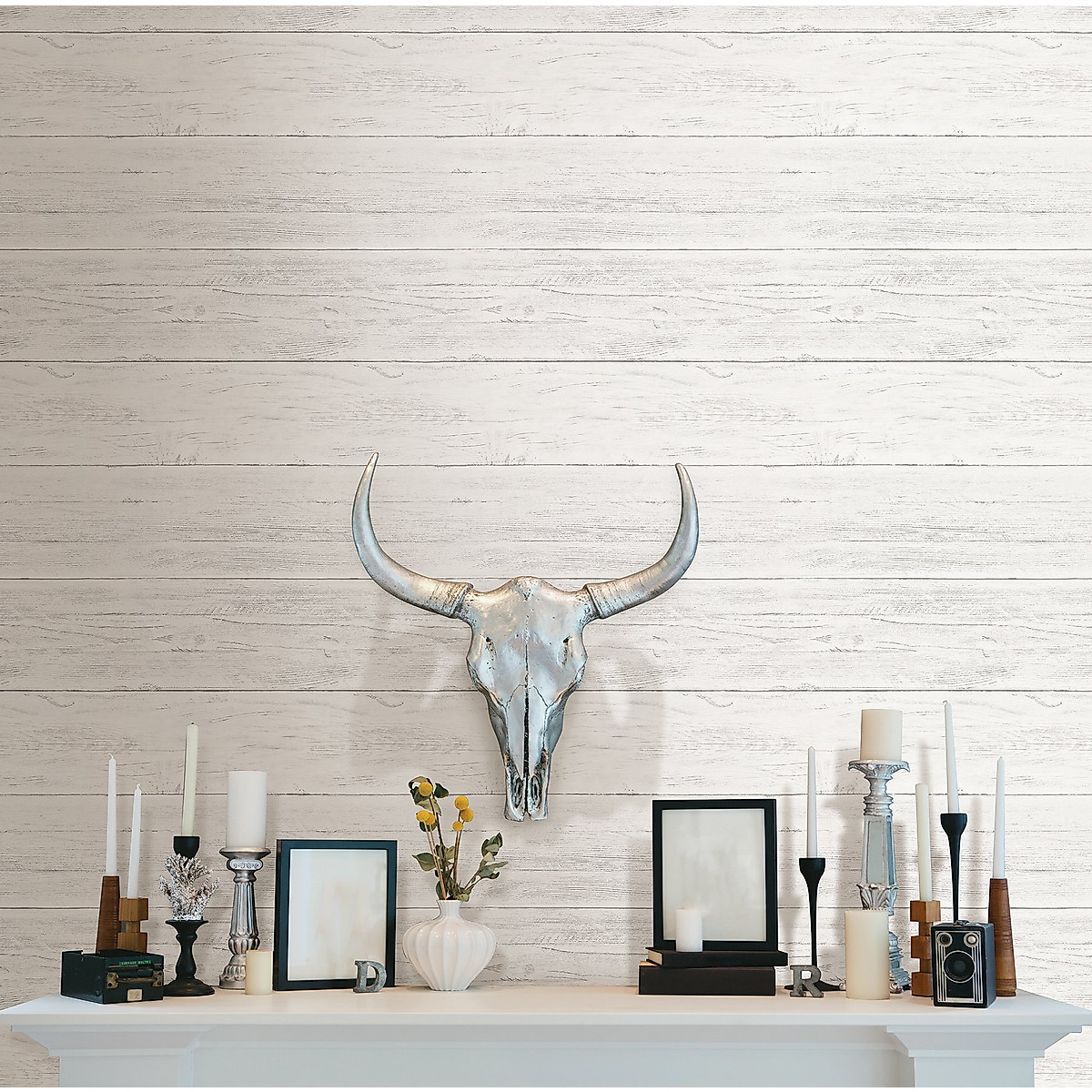 NuWallpaper NU3127 Shiplap Peel Stick Wallpaper, White & Off-White