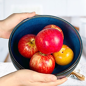 GRABADO Handmade Large Salad Bowls, Ceramic Bowl 60oz for Eating, Porcelain Serving Bowl Glazed, Popcorn Bowl 8"，Decorative Bowl for Salad, Ramen, Soup and Fruit,Dishwasher & Microwave Safe(Sky Blue)