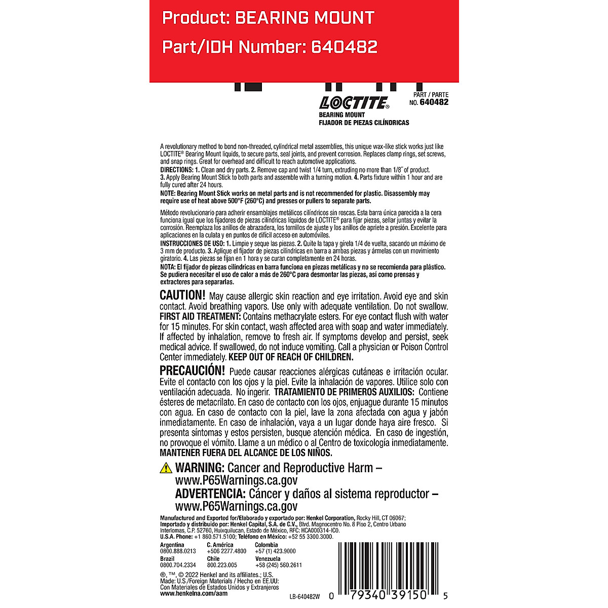 Loctite 640482 High-Temperature Bearing Mount Stick: Wax-Like Stick, Secure Parts, Seal Joints, Prevent Corrosion, for Cylindrical Metal Assemblies | Red, 9 Gram Stick