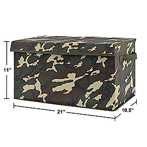 Sweet Jojo Designs Woodland Camo Boy Small Fabric Toy Bin Storage Box Chest For Baby Nursery or Kids Room - Beige Green and Black Rustic Forest Camouflage