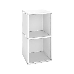 Way Basics WB-CUBE-P-BK Eco Stackable Storage Cube Plus & Cubby Organizer, White Wood Grain
