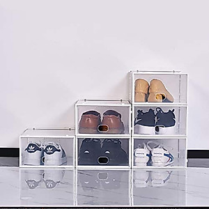 DHMAKER 6 pack Stackable Shoe Box, Thicken Foldable Clear Shoe Organizer, update Reinforced Design, Most Sturdy Shoe Storage Boxes - white