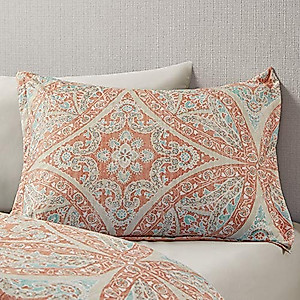 Comfort Spaces Bed in A Bag - Trendy Casual Design Cozy Comforter with Complete Sheet Set with Side Pocket, All Season Cover, Matching Shams, Twin(66"x90"), Gloria, Damask Coral 6 Piece