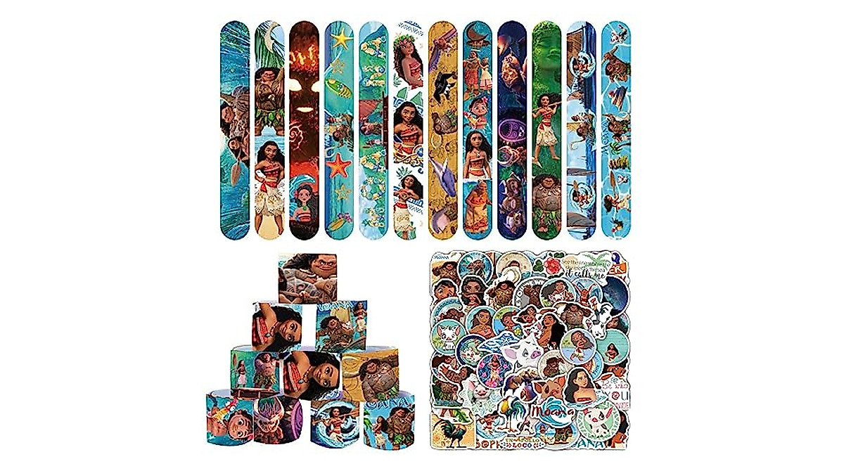 Moana Party Favors: Slap Bracelets & Stickers for Kids Party