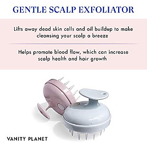 Vanity Planet Scalp Massaging Shampoo Brush - Groove Blue/Grey - Handheld Vibrating Massager - Water-Resistant Shower Tool Cleanses and Soothes The Scalp to Promote Hair Growth