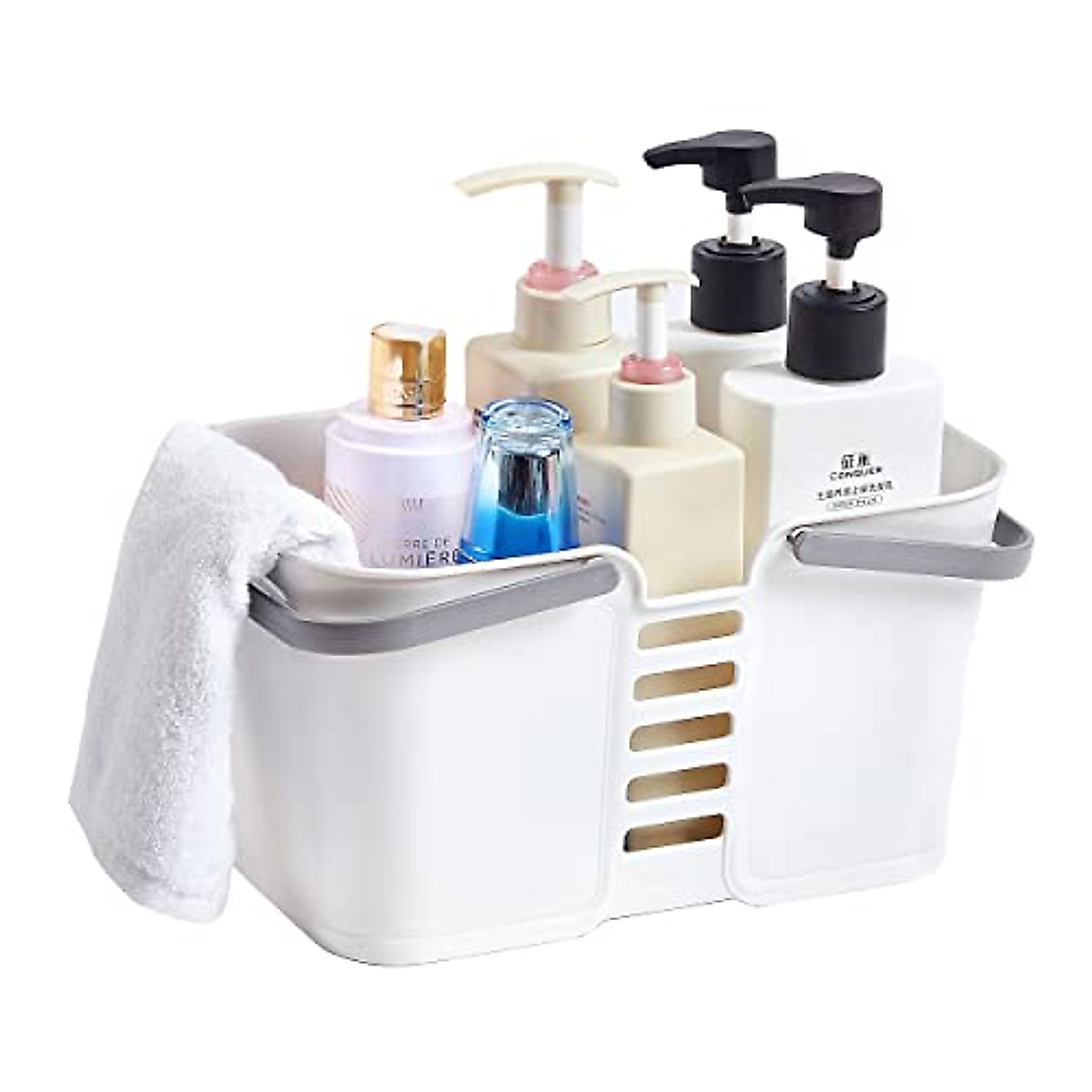 FANWU Shower Caddy Basket Tote for College Dorm Room Essentials, Plastic Storage Basket with Handles Portable Organizer Bins for Kitchen Bathroom Bedroom Toiletry Laundry Garden Pool Beach （White）