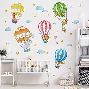 decalmile Animals in Hot Air Balloons Wall Decals Elephant Giraffe Monkey Wall Stickers Baby Nursery Kids Bedroom Playroom Wall Decor