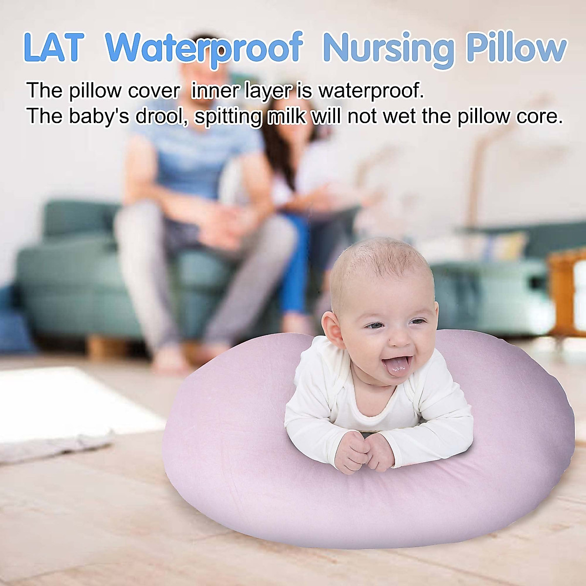 LAT Waterproof Nursing Pillow and Positioner, Breastfeeding Pillow for Mom,Newborn Infant Soft Cotton Feeding Cushion for Boys and Girls(Pink)