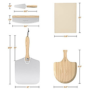 SHINESTAR Rectangular Pizza Stone and Peel Set - 15"x12" Baking Stone, Metal & Wood Pizza Peel, Pizza Grilling Stone Kit for Oven, Grill, Bread and BBQ (5PCS)