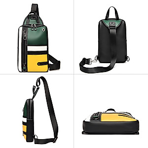 Sling Crossbody Bag for Men Faux Leather Shoulder Sling Chest Backpack Bag (Green)