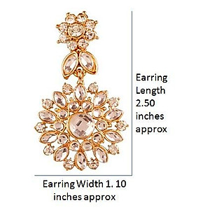 Touchstone"Contemporary Kundan Collection" Indian Bollywood Mughal Inspired Kundan Polki Look Rhinestone Designer Jewelry Long Earrings Gold Tone For Women.