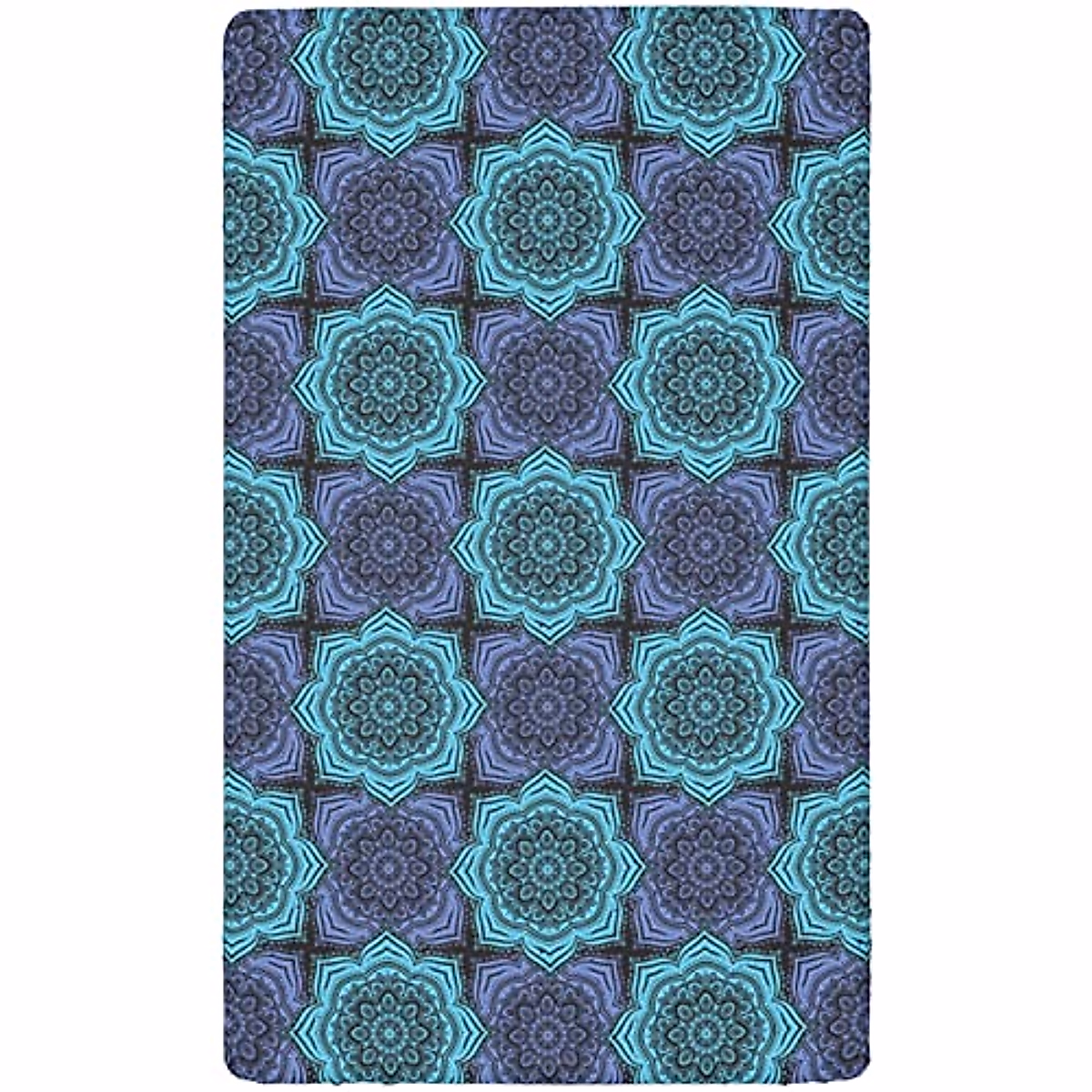 Retro Themed Fitted Mini Crib Sheets,Portable Mini Crib Sheets Ultra Soft Material-Baby Sheet for Boys Girls,24“ x38“,Lavender Blue Seafoam and Black