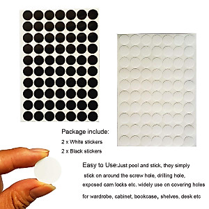 4 Sheet PVC Self-Adhesive Screw Hole Stickers,18mm Screws Covers Caps for Cabinet Wardrobe