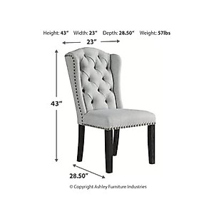 Signature Design by Ashley Jeanette Traditional Tufted Upholstered Wingback Dining Chair, 2 Count, Light Gray