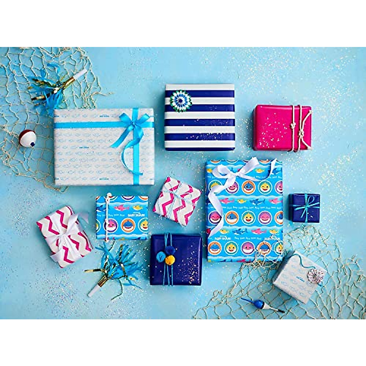 American Greetings Reversible Wrapping Paper Jumbo Roll for Birthdays, Mother's Day, Father's Day, Graduation and All Occasions, Navy and Stripes (1 Roll, 175 sq. ft.)