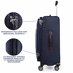 Travelpro Platinum Elite Softside Expandable Checked Luggage, 8 Wheel Spinner Suitcase, TSA Lock, Men and Women, True Navy Blue, Checked Medium 25-Inch