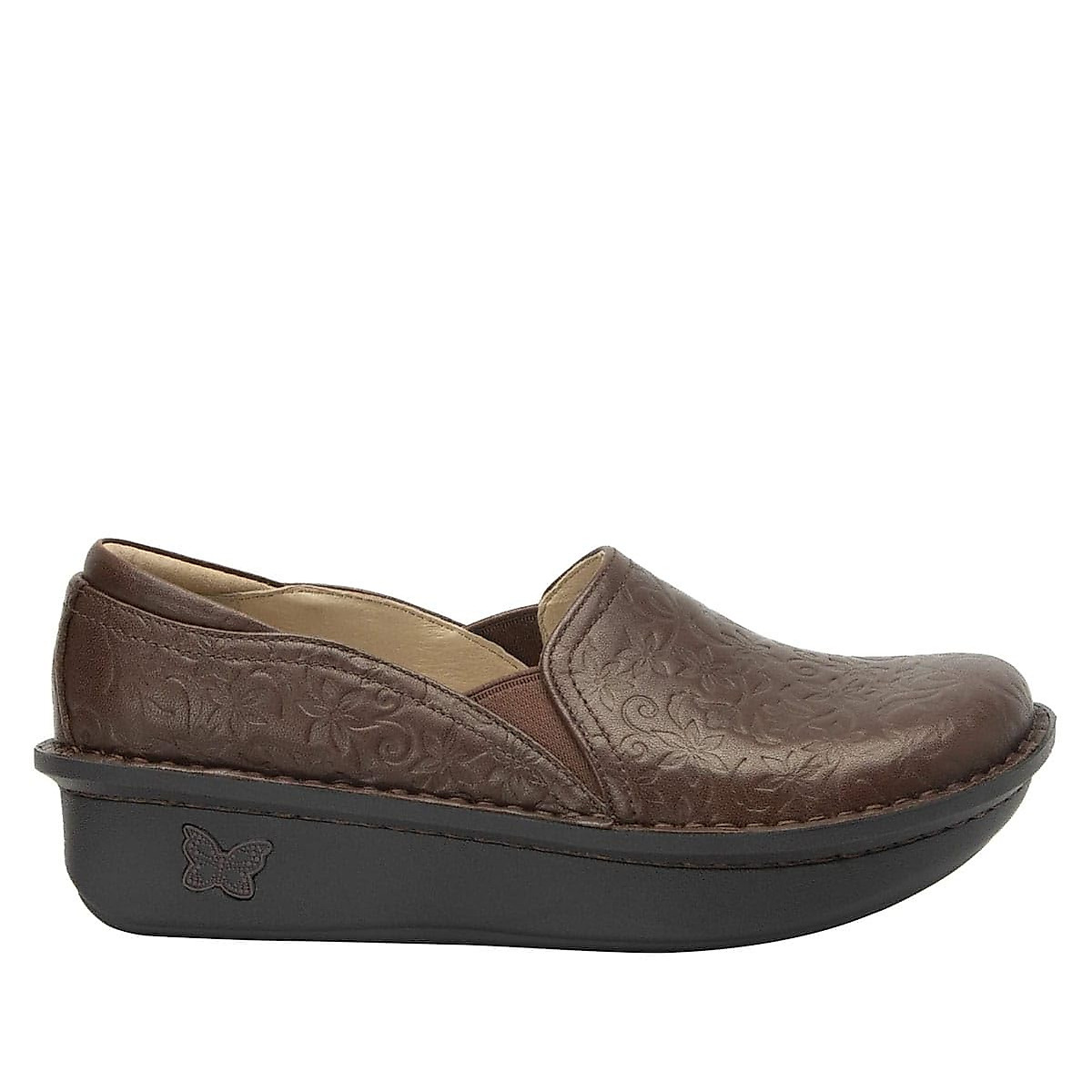 Alegria Women's Debra Cocoa Bloom Comfort Slip On Leather Clog 6-6.5 M US