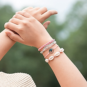 FANCY SHINY Wave String Bracelets Braid Puka Shell Bead Bracelets Handmade Cute Trendy Boho Jewelry Gifts for Women(Pink)