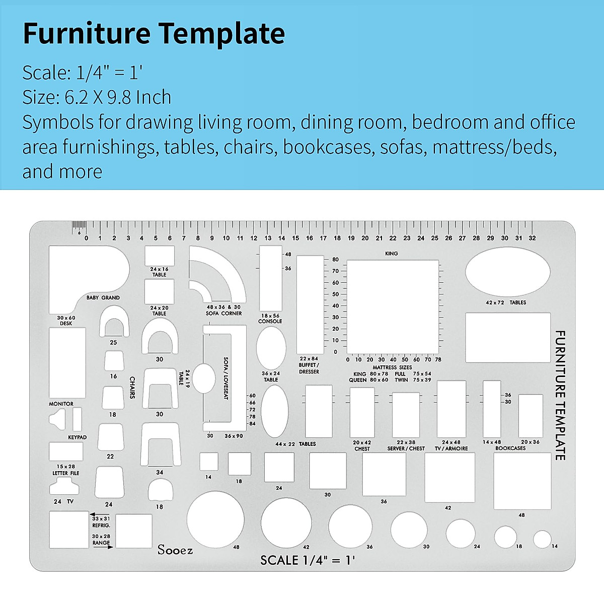 Sooez Architectural Templates, House Plan Template, Interior Design Template, Furniture Template, Drawing Template Kit, Drafting Tools and Supplies, Template Architecture Kit, Set of 3